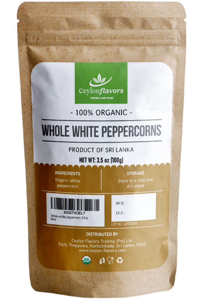 White Peppercorn whole -100g (3.5oz) - USDA Certified,100% Organic, Pr ...